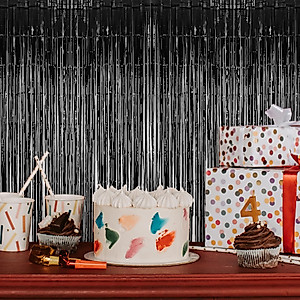 4 Pack 3.2ft x 8.2ft Black Foil Fringe Curtain Backdrop Metallic Tinsel Foil Fringe Curtains Photo Booth Backdrop for Birthday Party Decorations Christmas Baby Shower Party Decorations (Black)