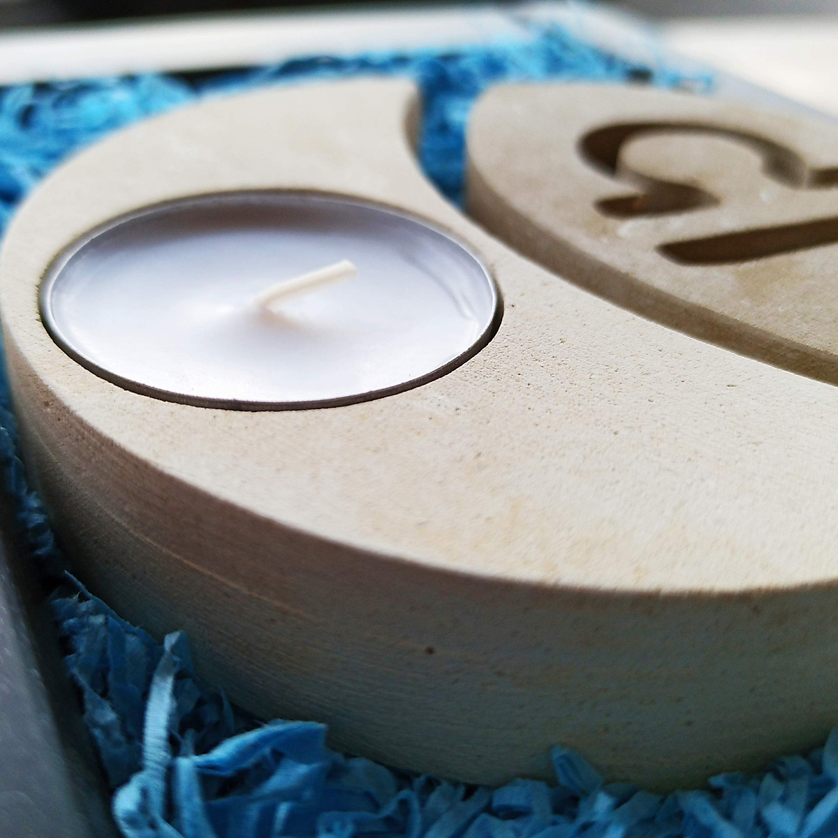 Libra Stone Tealight Candle Holder Handmade in Italy - Gift Box, Candle & Blank Message Card All Incl - Birthday September October - Air Zodiac Astrology Horoscope - Keepsake Ornament Home Decor