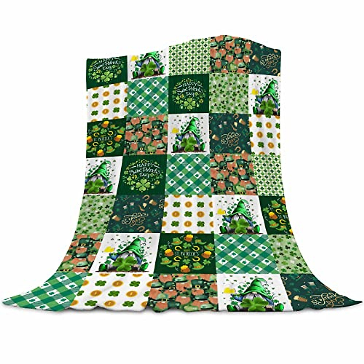 Abaysto Gnome Blanket St. Patrick's Day Blanket for Kids Super Soft Flannel Fleece Throw Blankets Lucky Clover Lightweight Cozy Warm Fuzzy Plush Microfiber Blankets for Couch Bed Sofa 40''x50''