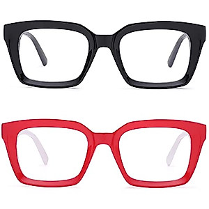 Hycredi Classic Square Eyewear Non-prescription Clear Lens glasses for Women Men Thick Square Frame Eyeglasses-Black+Red