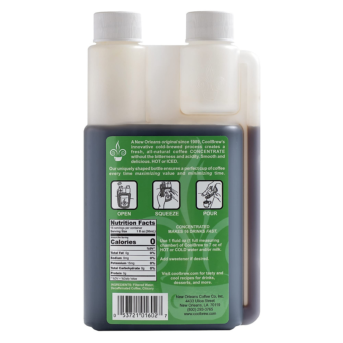 CoolBrew Decaf 6 Pack - 16 DRINKS PER BOTTLE - Fresh Cold Brew Liquid Concentrate - For Iced or Hot Coffee, Unsweetened, No Preservatives