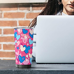 QWEUIOP 20oz Insulated Travel Coffee Mug Blue Hearts Pattern Stainless Steel Tumbler with Lid Double Wall Vacuum Coffee Cup For Hot and Cold Drinks14182