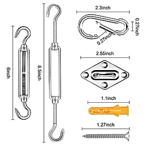 52Pcs Sun Shade Sail Hardware Kit, with 304 Anti-Rust Stainless Steel Rope,Heavy Duty Anti-Rust Square/Rectangle Shade Sail Installation for Garden Lawn Patio