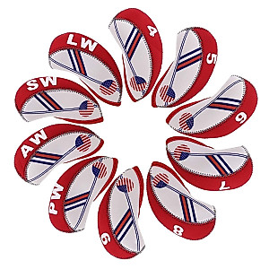 BIG TEETH Golf Iron Head Covers 10Pcs Neoprene USA Flag Golf Club Protector Multi Color Golf Club Protector (Red)