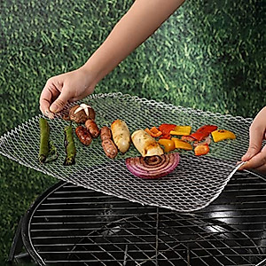 Luxshiny BBQ Grill Mesh Mat: 10Pcs Disposable Aluminum Grill Topper Broiler Net Pans Non-Stick Cooking Grid Grates Pad Baking Tools for Outdoor Camping Barbeque Picnics Backpacking Backyards