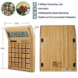 Sengu Functional Desktop Calculator Solar Power Bamboo Calculators with 12-Digit Large Display …