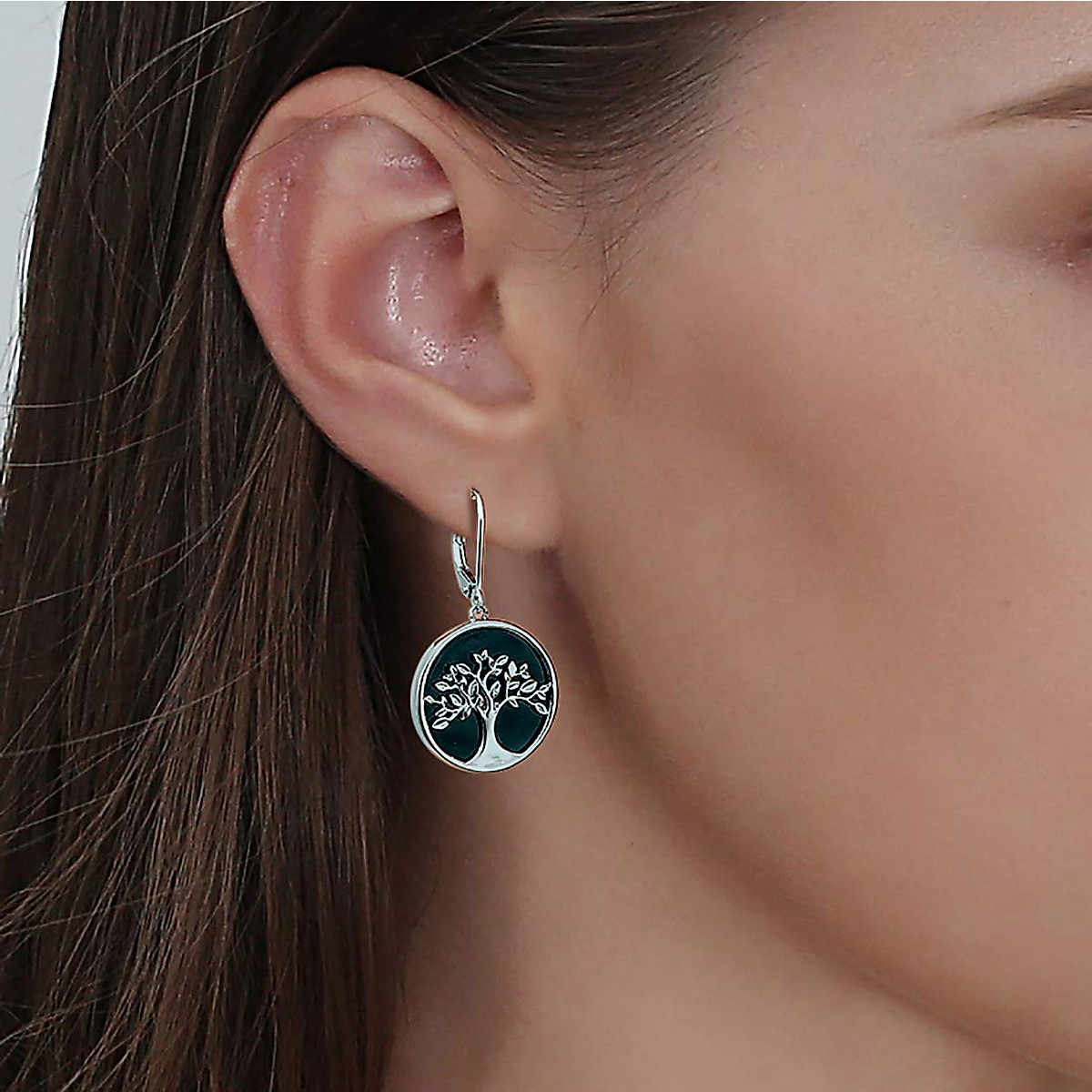 Agvana Sterling Silver Tree of Life Earrings for Women Genuine Black Onyx Family Tree Leverback Dangle Earrings Anniversary Jewelry Birthday Gifts for Women Mom Grandma Wife Her