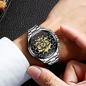 Black Golden Skeleton Dial Luminous Design Mechanical Watch for Men Top Brand Luxury Folding Clasp with Safety…