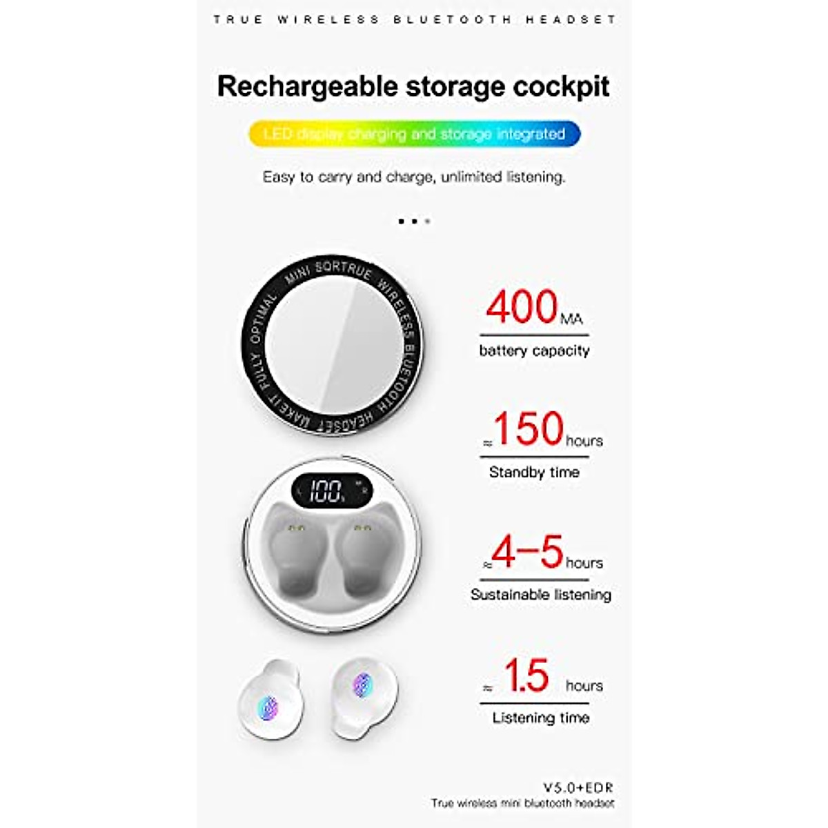 Loluka Invisible Earbuds LED Power Display Wireless Waterproof Touch Control Tiny Earbuds for Small Ears Bluetooth 5.0 Smallest for Music