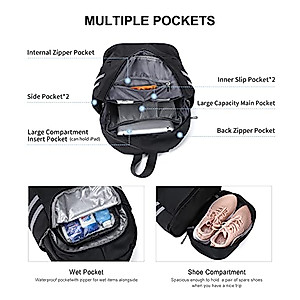 Gym Backpack for Women with Shoes Compartment & Wet Pocket,Travel Backpack Waterproof, Black Backpack