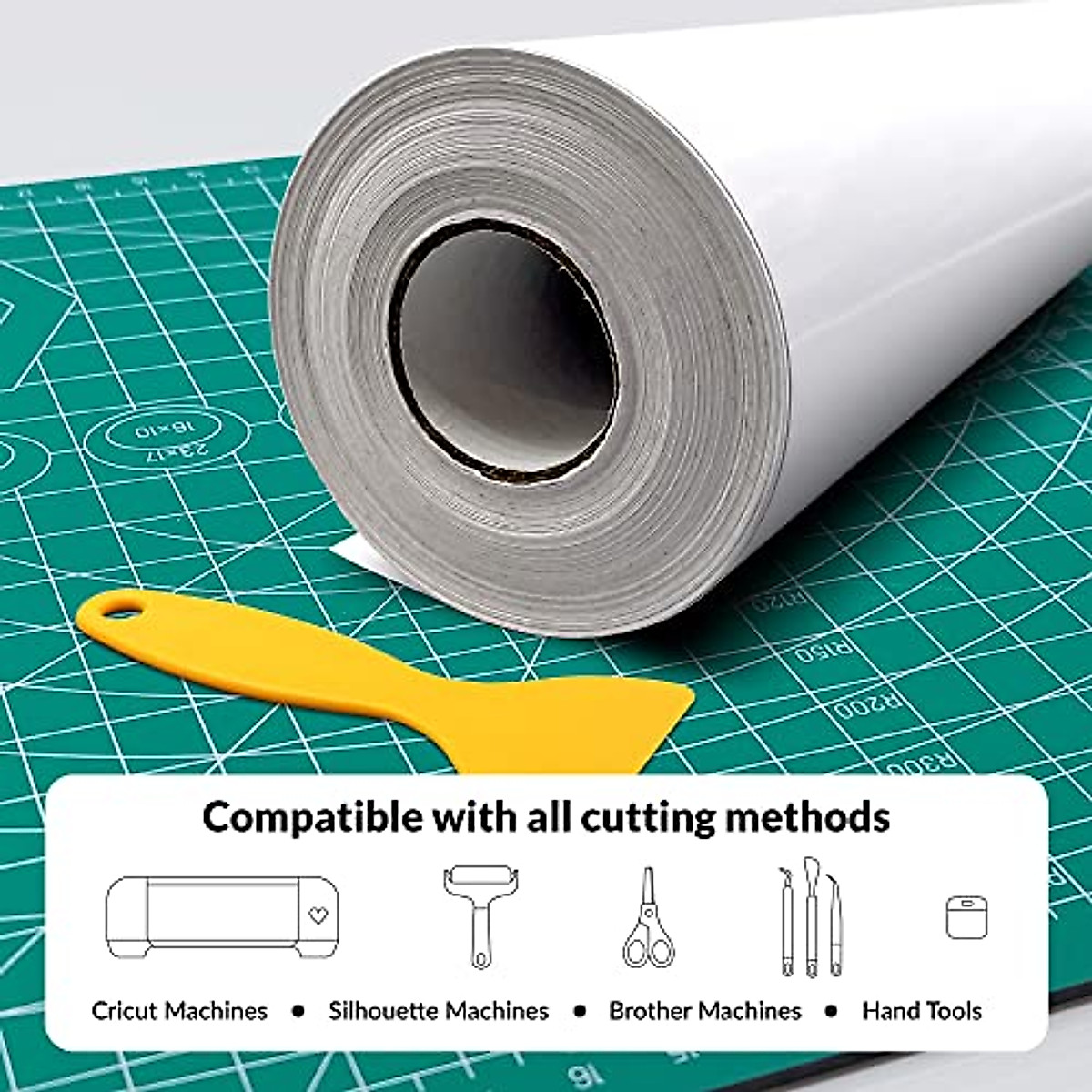 Reli. White Permanent Vinyl | 12" x 65 FT Roll (Glossy) | Scraper Tool Included | Adhesive Vinyl Compatible w/Cricut & Silhouette Cutting Machines | Vinyl Roll for Signs, Tumblers, Mugs, Cars & More