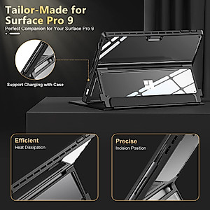 INFILAND Microsoft Surface Pro 11/10/9 Case, Military-Grade Drop Protection High Clearity Case Leather Cover Designed for Surface Pro 11th Edition AI, Work with Type Cover Keyboard, Black