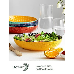 DOWAN Vibrant Pasta Bowls, 8.5'' Large Salad Bowls, 34 Oz Porcelain Pasta Serving Bowl Set of 4, Bowls for Pasta, Salad, Soup, Oatmeal, Mix-match Pattern, Ideal Housewarming Gift