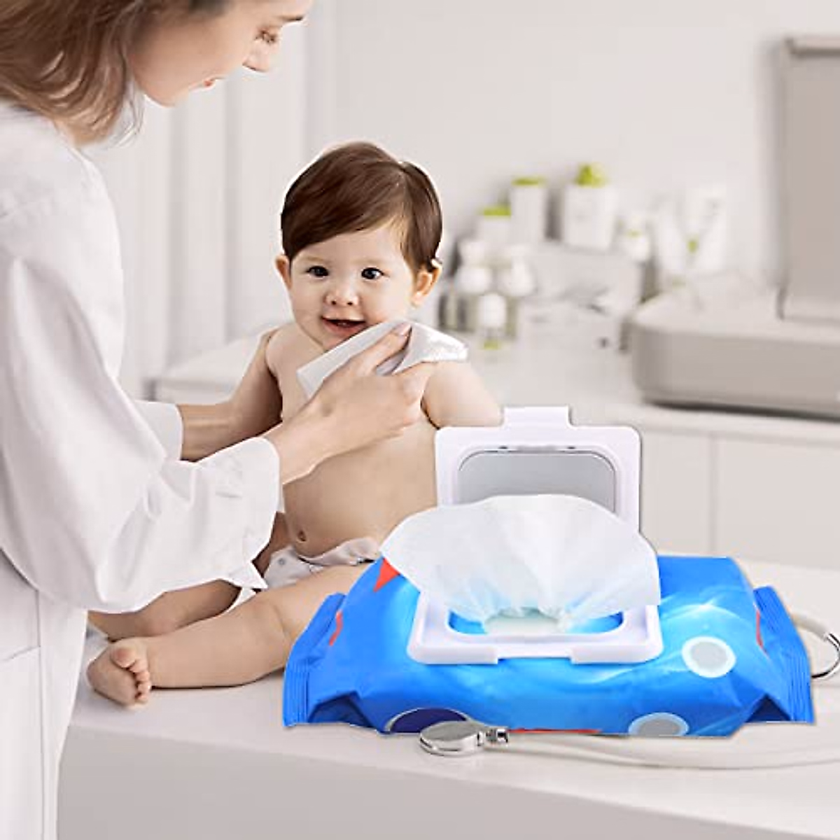 Wipe Warmer USB Portable Baby Wipes Heater Thermal Warm Wet Towel Car Mini Tissue Paper Warmer Napkin Heating Box Cover (White)