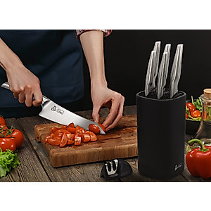 DDF iohEF Kitchen Knife Set with Block, 7 Piece Premium High Carbon Stainless Steel Knives Set with Knife Sharpener, Ultra Sharp Knife Block Set