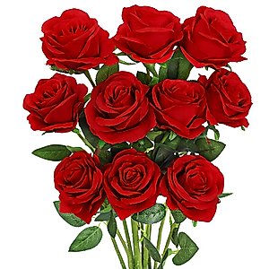 Luyue Artificial Rose Flowers 10 Pack Fake Silk Roses with Long Stems Bridal Wedding Floral Bouquets Home Office Decor-Light Pink