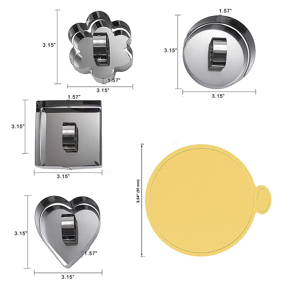 ZGQHZR 4Pcs Dessert Mousse Mold Cake Ring Mold Set Baking Rings Cooking Rings Set,50Pcs Round Golden Dessert Board Base Circle Cardboard Base for Biscuit,Mousse Cake,Chocolate,Fruit,Dessert