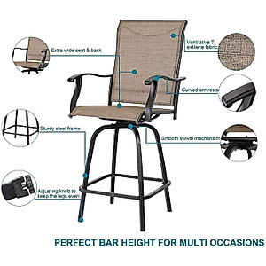 MFSTUDIO Outdoor Bar Stools Set of 4, Patio Bar Height Sling Chairs, Steel Frame All-Weather Resistant,Breathable Textilene Fabric