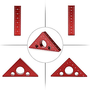 OwnMy 45 Degree Aluminum Alloy Angle Ruler, Inch Imperial Metric Scale Rafter Layout Carpenter Square Triangle Ruler Angle Measurement Tool for Woodworking Workshop Square Measuring Gauging Tool, Red