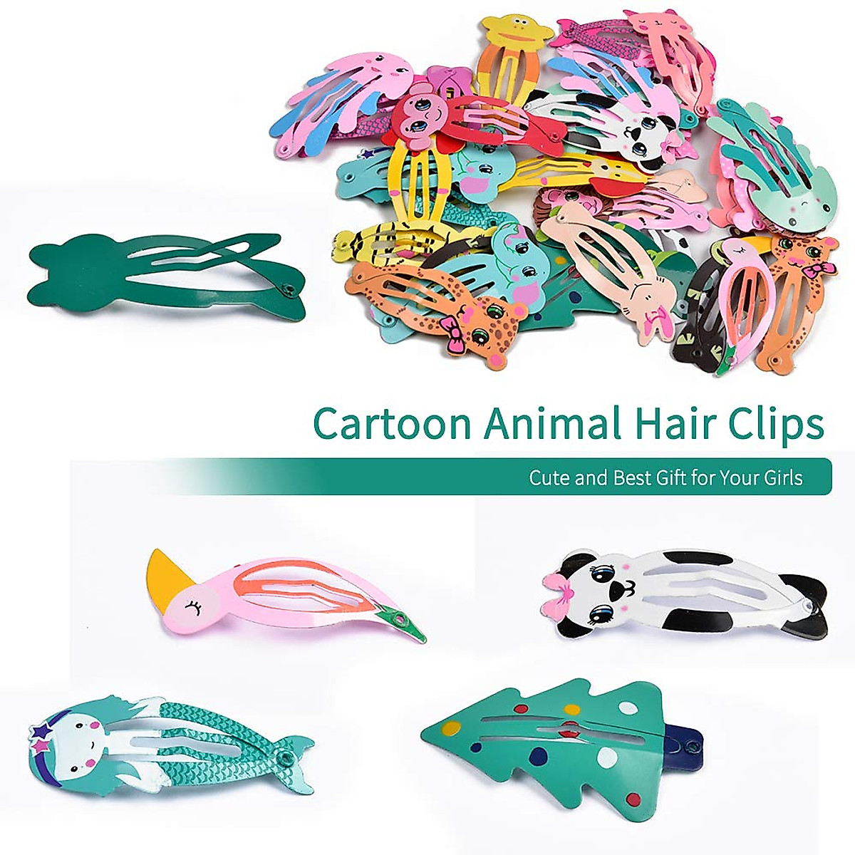 IKOCO Hair Clips for Girl, 42Pcs Animal Pattern Snap Hair Clips, Cartoon Design Barrettes for Toddler Girls