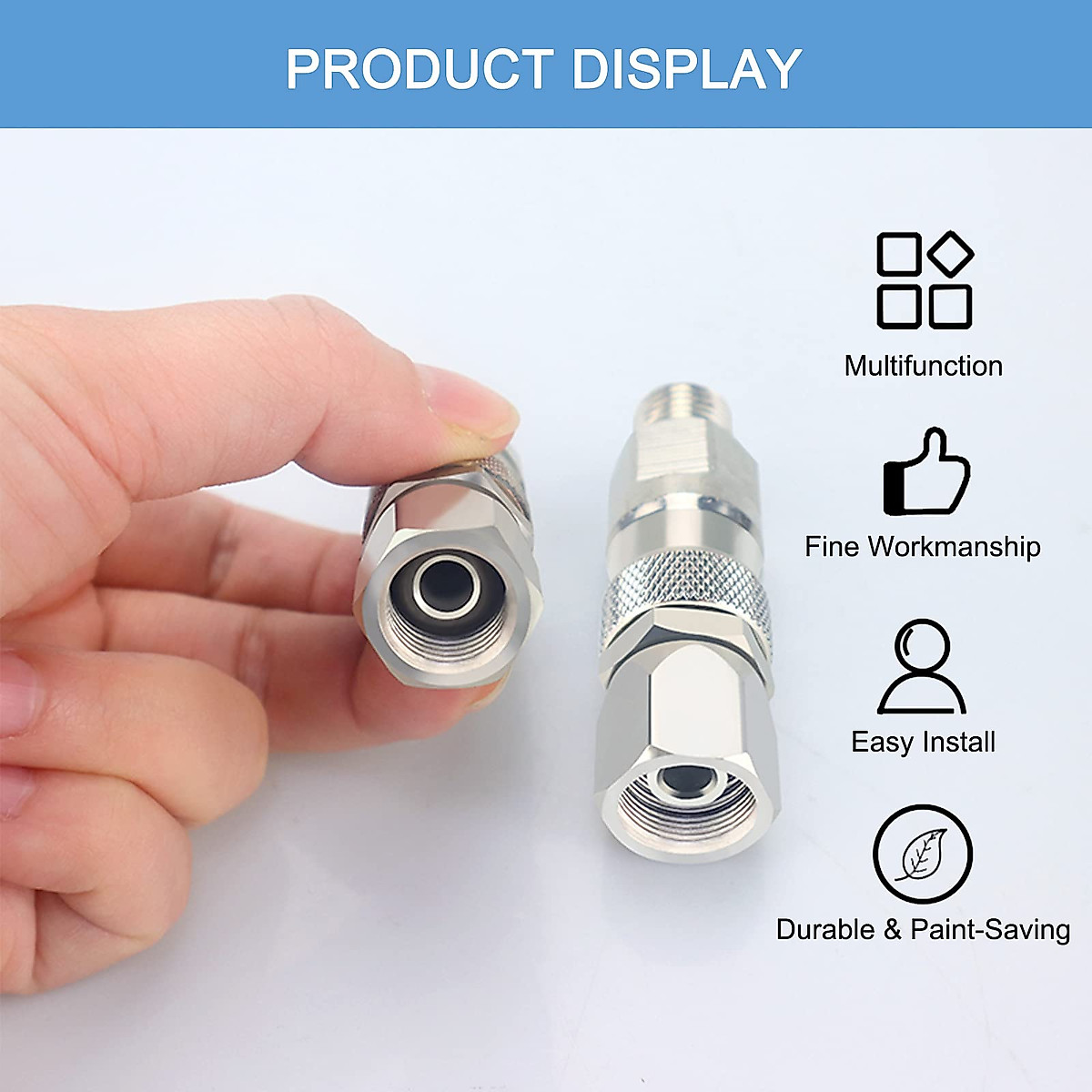 Sprayer Joint 1/4-Inch 360 Degrees Rotate Stainless Steel Airless High Pressure Spray Gun Hose Swivel Joint Connector Accessories for Graco Paint Sprayers Hose