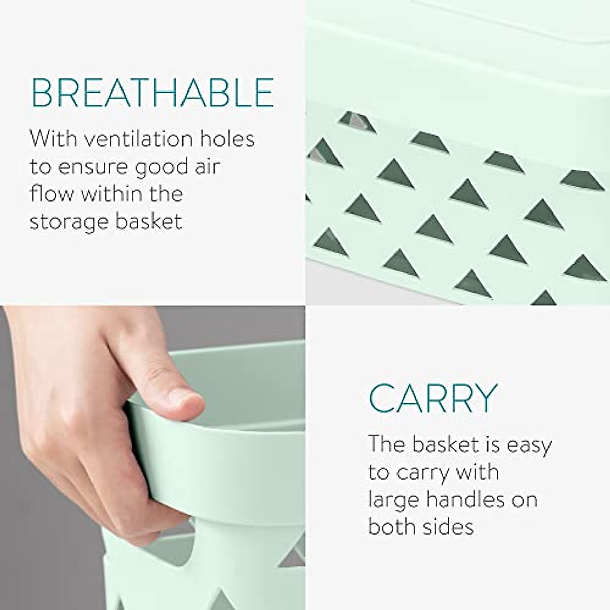 Navaris Plastic Storage Baskets with Lids (Set of 4) - 8.7" L x 6.9" W x 5.1" H - Stackable Basket Organizing Containers Bins with Lid - Mint Green