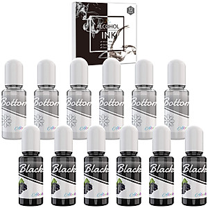 White & Black Alcohol Ink Set - 4 Ounce White and Black Alcohol-Based Inks for Resin Petri Dish Making, Epoxy Resin Painting, Yupo Paper - Alcohol Paint Color Dye for Resin Art, Tumbler - 60ml Each