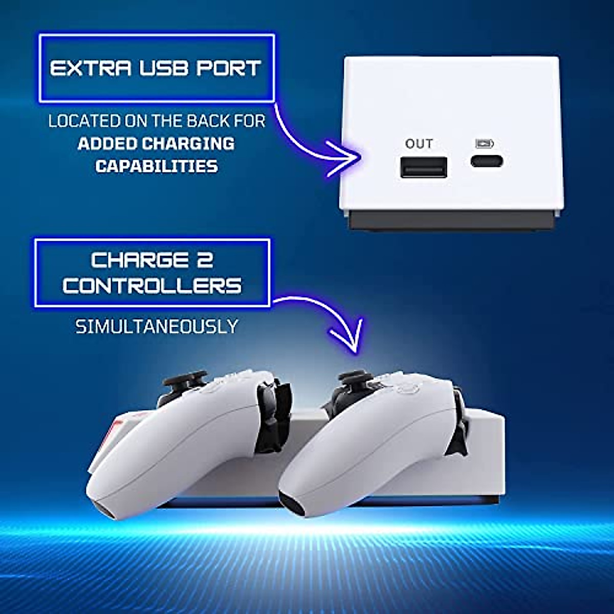 Nyko Dualsense Charging Station for Playstation 5 - Drop and Charge Base for 2 PS5 Controllers w/LED Indicators and Extra USB Port - Playstation 5 DualSense Controller Charge Stand - PS5 Accessories