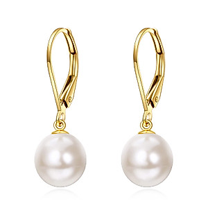 KECHO 14k Gold Freshwater Pearl Earrings for Women Real Gold Pearls Drop Dangle Leverback Jewelry Bridesmaid Gifts for Her