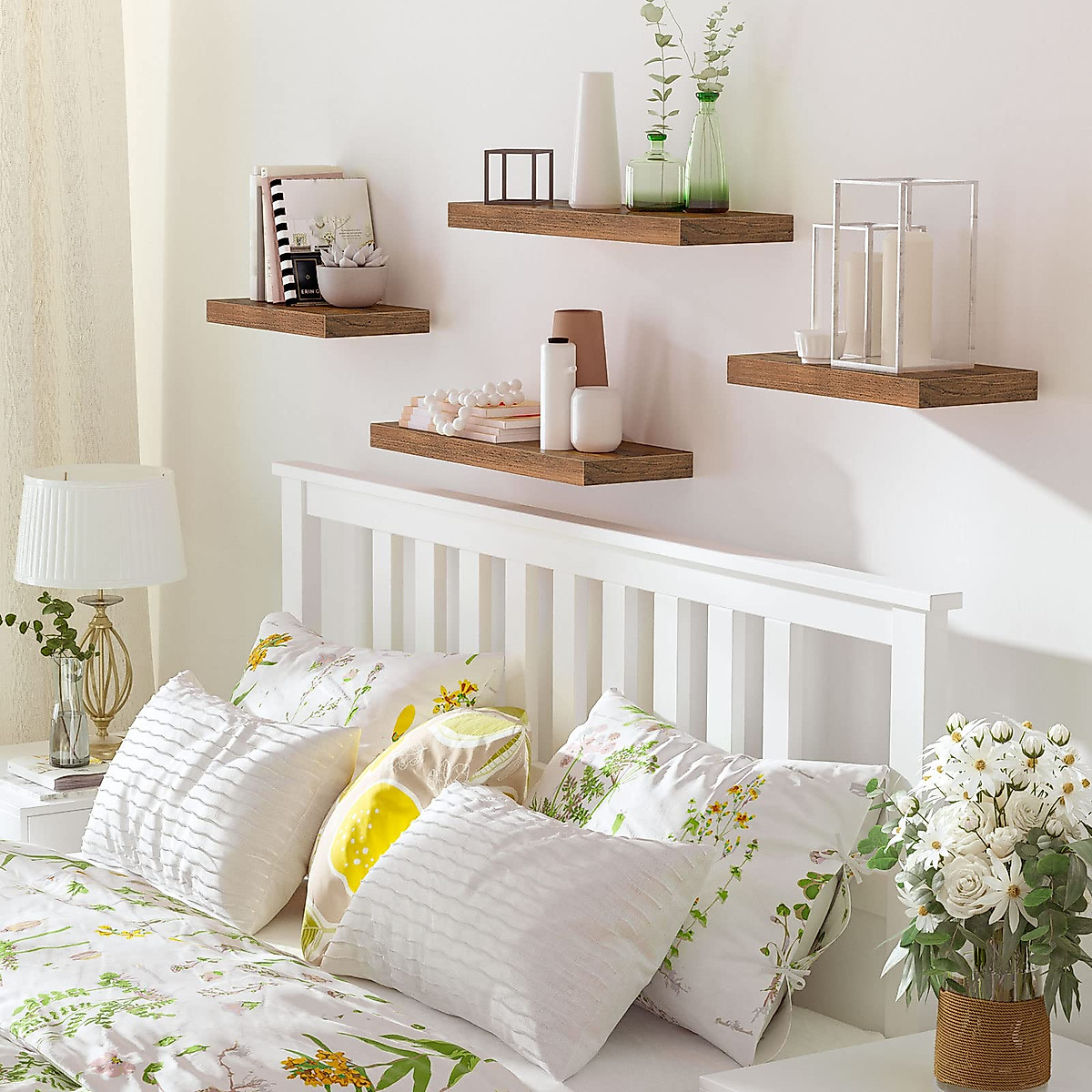 HOOBRO Floating Shelves, Wall Shelf Set of 2, 15.7 inch Hanging Shelf with Invisible Brackets, for Bathroom, Bedroom, Toilet, Kitchen, Office, Living Room Decor, Rustic Brown BF40BJ01