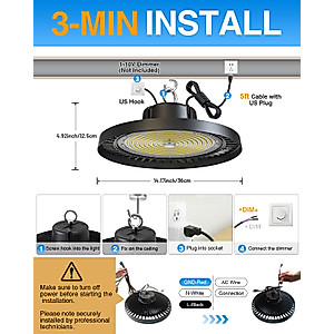 Qmix 240W LED High Bay Light, 36,000LM 5000K 1-10V Dimmable, DLC ETL Listed UFO High Bay Shop Light for Workshop Warehouse Factory