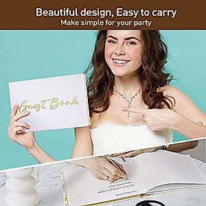 JUBTIC Wedding Guest Book with Gold Foil — Registry Sign-in Book for Reception, Party of Anniversary,Birthday,Baby Shower — Memorial Guestbook with Gilded Edges, 1 Metal Pen, Hardcover Design, 7" x10″