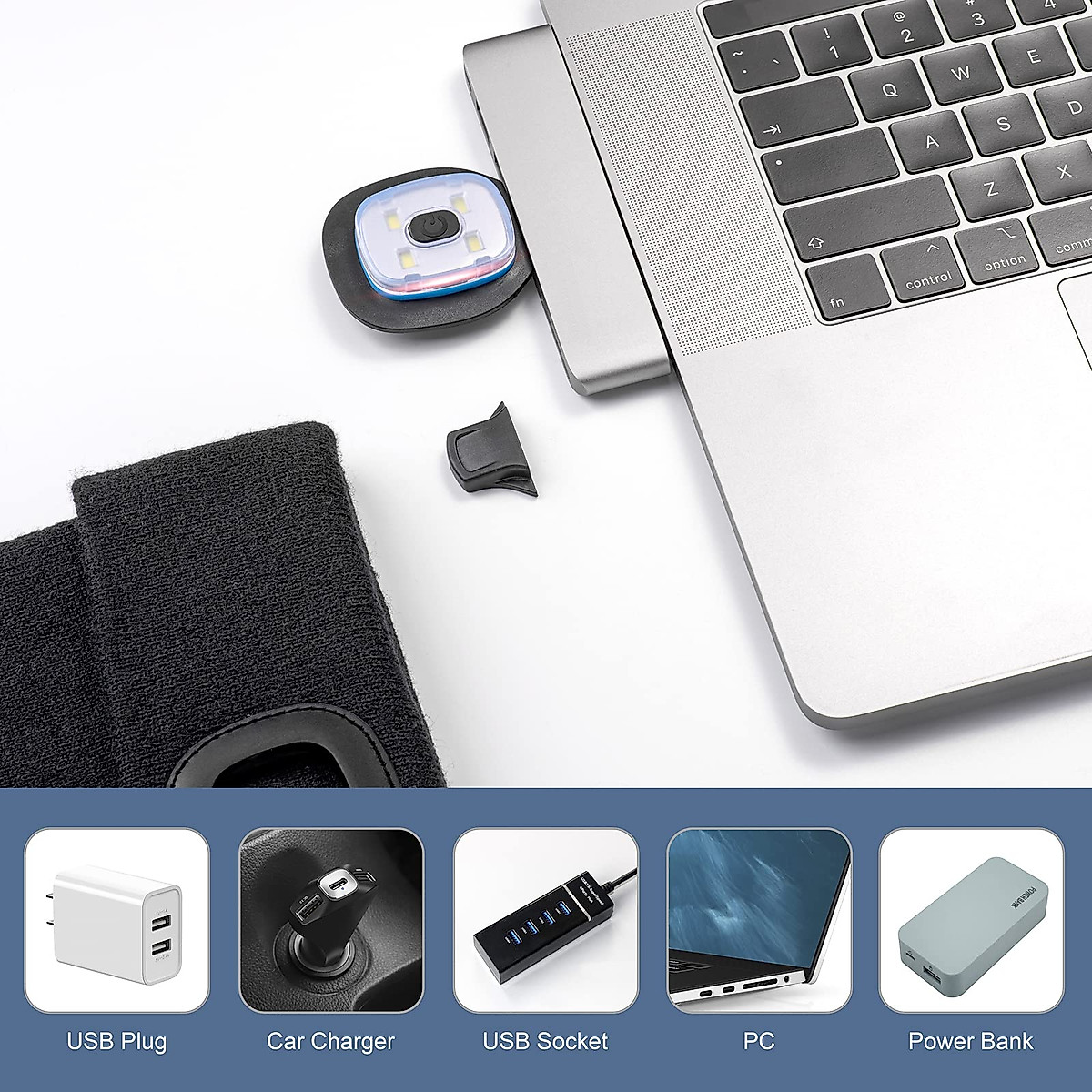 GAFres LED Beanie with Light, Unisex Rechargeable Led Headlamp Hat, Warm Knit Hat for Winter Safety, Head Light for Outdoor Dog Walking，Gifts for Men Women Dad Black