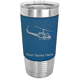 LaserGram 20oz Vacuum Insulated Tumbler Mug, Military Helicopter 2, Personalized Engraving Included (Faux Leather, Blue)