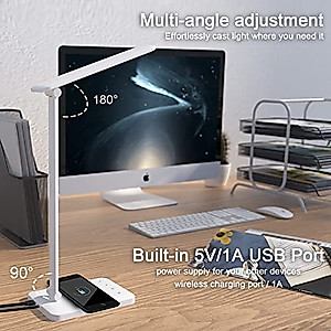 HDTIME LED Desk Lamp with Wireless Charging, Eye-Caring Table Lamp USB Charging Port, 3Lighting Modes 5Brightness Levels with Memory Function, Touch Control Adjustable Lamp15W Office, Reading, Study