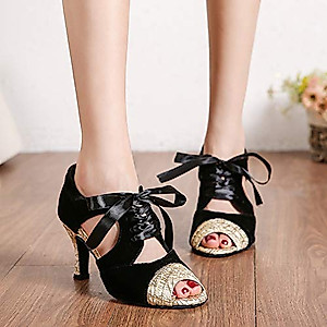 AOQUNFS Performance Dance Shoes Latin Dancing Shoes for Women Comfortable Salsa Ballroom Dance Heels,YCL310-Black Gold-5,US8