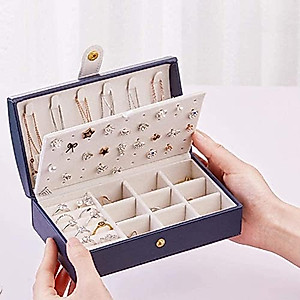 ZZYINH AN207 Women Jewelry Box Portable Travel PU Leather Jewelry Storage Box Earring Necklace Plate Girls Jewelry Organizer Small Jewelry (Color : Blue)