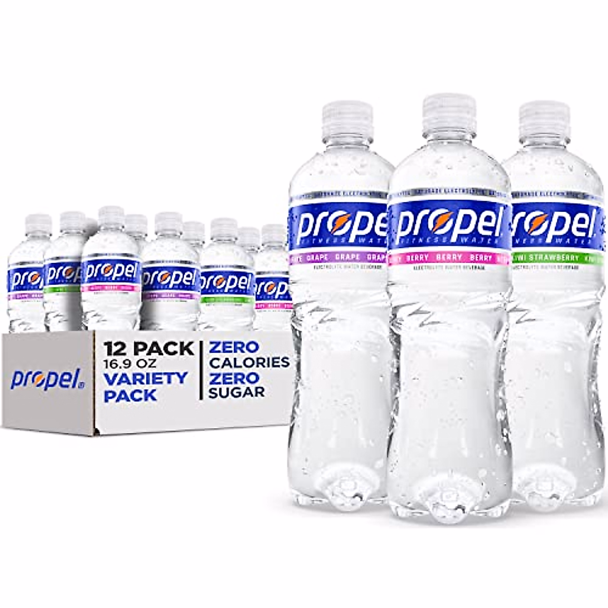 Propel, 3 Flavor Variety Pack, Zero Calorie Sports Drinking Water with Electrolytes and Vitamins C&E, 16.9 Fl Oz (12 Count)