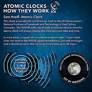 Sharp Atomic Desktop Clock – Auto Set Digital Alarm Clock - Atomic Accuracy - Easy to Read Screen with Time/Date/Temperature Display- Perfect for Nightstand or Desk