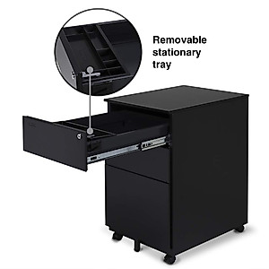 Aurora FC-103BK Modern SOHO Design 3-Drawer Metal Mobile File Cabinet with Lock Key Sliding Drawer, Fully Assembled, Black