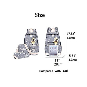 3Pcs Rabbit-Print Girls Canvas School Backpack for Elementary Middle Kids Bookbag with Pencil Case