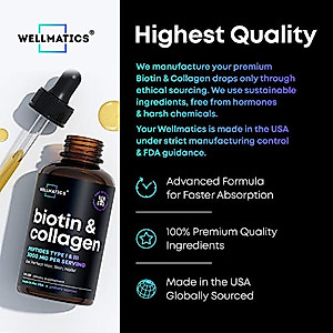 Biotin & Collagen Drops - Premium Hair Growth Treatment - Liquid Collagen for Women & Men - Made in USA - Biotin Vitamins for Hair, Skin and Nails - Hair Loss Biotin and Collagen Supplement - 2 fl oz