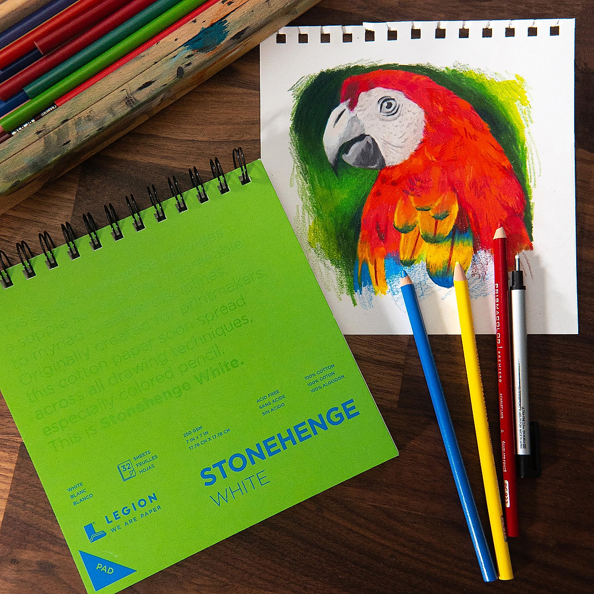 Stonehenge 100% Cotton Medium Weight Spiral Journal, White, 11 x 14 inches, 250gsm, 32 Sheets for Dry Media