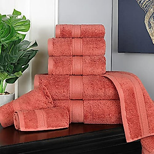 SUPERIOR Egyptian Cotton 8-Piece Solid Towel Set, Washcloths 13” x 13”, Hand Towels 20” x 30”, Bath Towels 30” x 55”, 800 GSM, Coral, 8-Pieces
