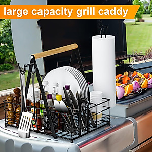 JBBTOOL Grill Caddy, BBQ Caddy for Outdoor Grill, Camping Caddy for Plate Cutlery, Picnic Condiment Caddy, Outdoor Kitchen Barbecue Accessories, RV Patio Tailgate Essentials, Grilling Gifts for Men