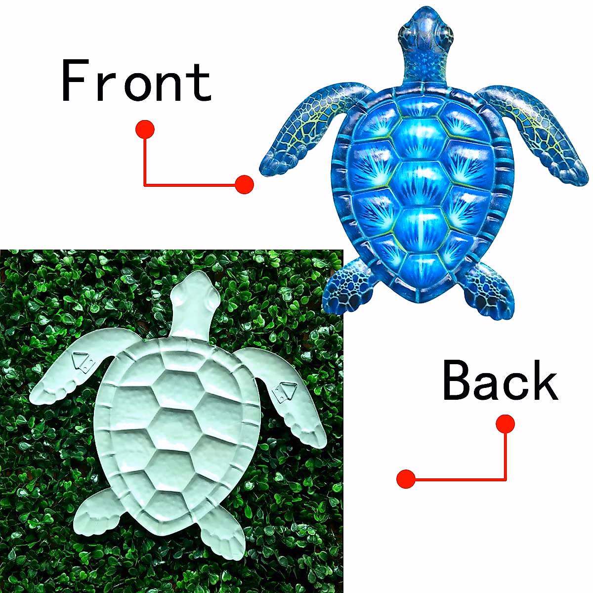 HHgrowe 11.8 inches Metal Sea Turtle Wall Decor Indoor and Outdoor Wall Sculptures Decorations Bedroom Garden Patio Porch or Fence 2 PCS …
