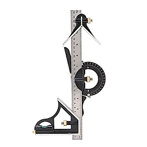 Fafeicy Stainless Steel T Square Ruler Adjustable Sliding Combination Square Ruler & Protractor Level Measure Measuring Tool 4-Piece 4R Combination Square
