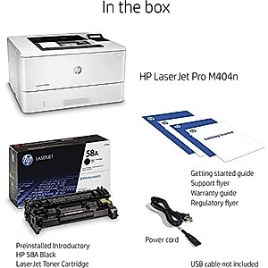 HP Laserjet Pro M404n Black and White Single-Function Wired Laser Printer, White - Print only - 2-line LCD Display, 40 ppm, 4800 x 600 dpi, Ethernet, Hi-Speed USB, Cbmoun Printer_Cable