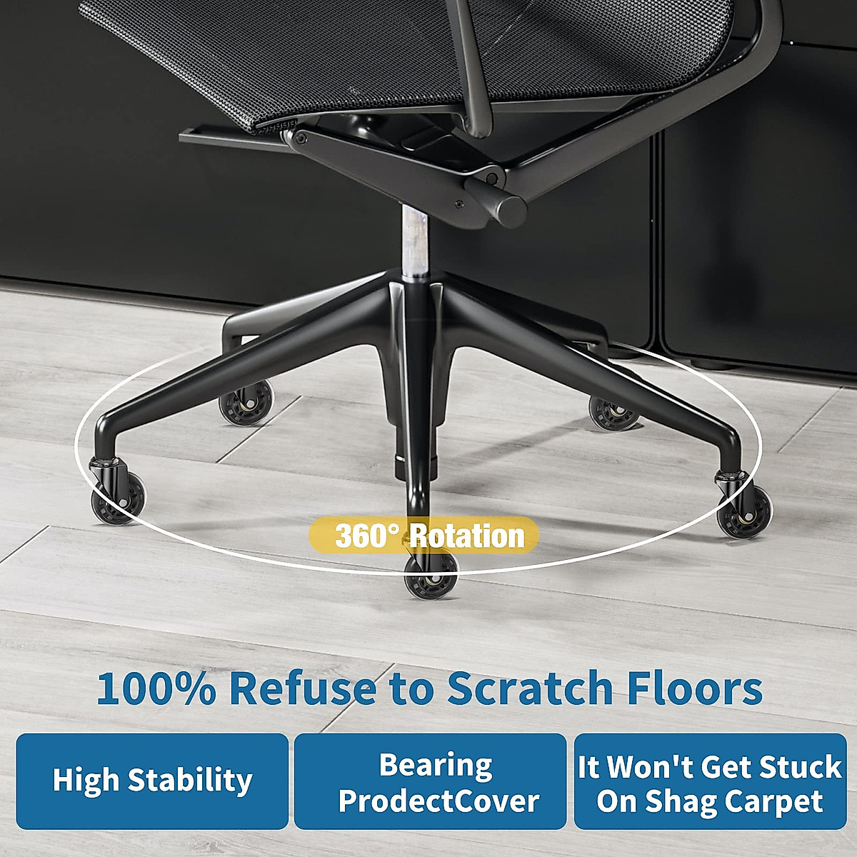 Office Chair Wheels, Heavy-Duty Caster Wheels 3 Inch, Replacement Wheels for Office Chair, Rubber Casters for Wood Floors/Carpet, Safe Quiet Rolling for Office Desk Chair Chair Wheels Set of 5