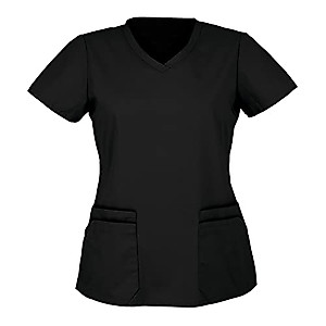 Scrubs for Women,2023 Causal V Neck Short Sleeve Medical Top Lightweight Nursing Uniform Solid Stretch Soft Wrinkle Free Workwear Multiple Pockets Jogger Shirt Athletic Tee(A-Black,S)